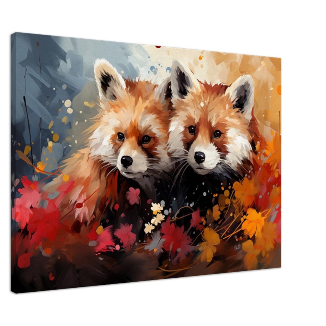 Abstract 2 Red Pandas in Love Canvas. Colorful Painting Valentine's Day ...