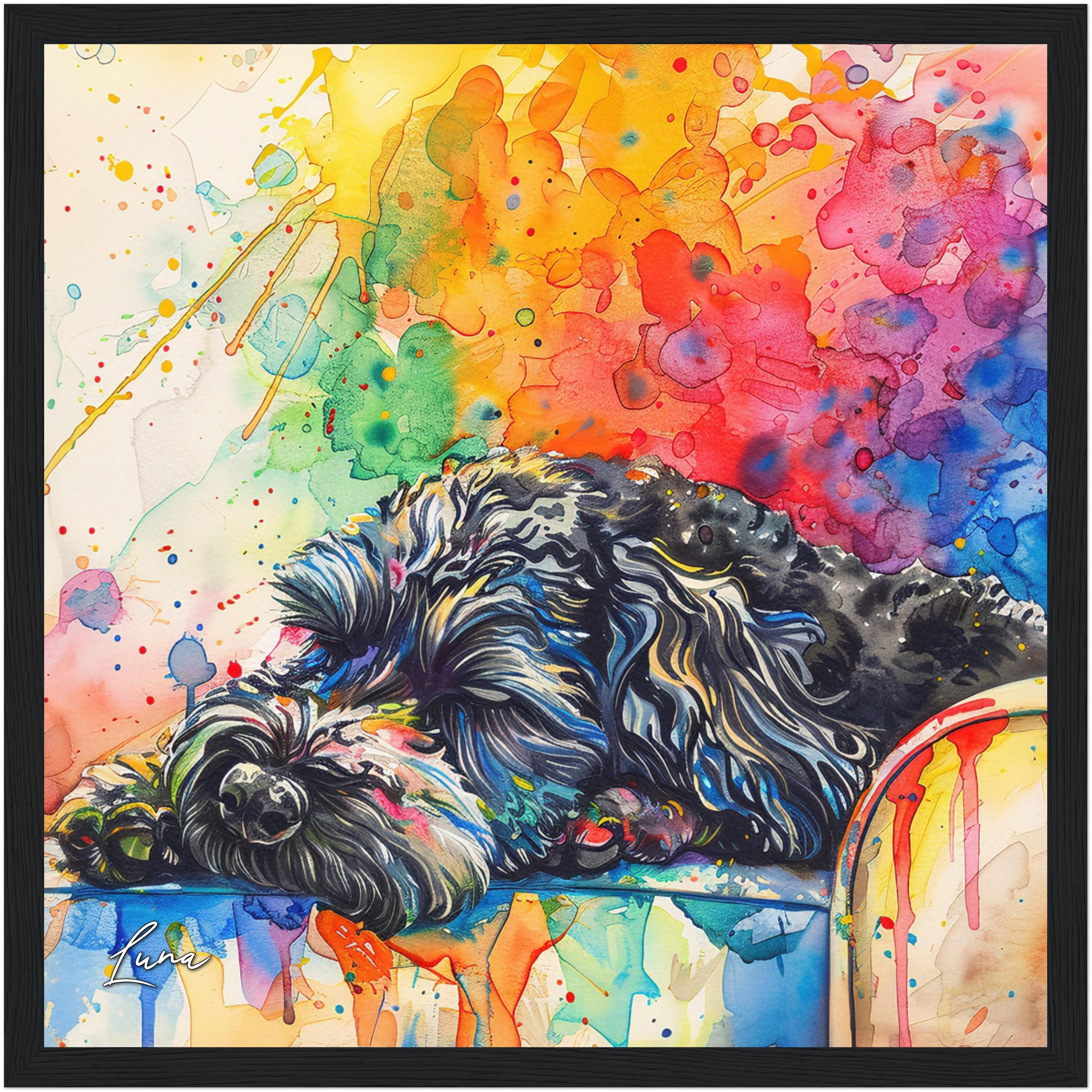 Personalised Black Cockapoo Sleeping Canvas / Framed Print. Custom Dog ...
