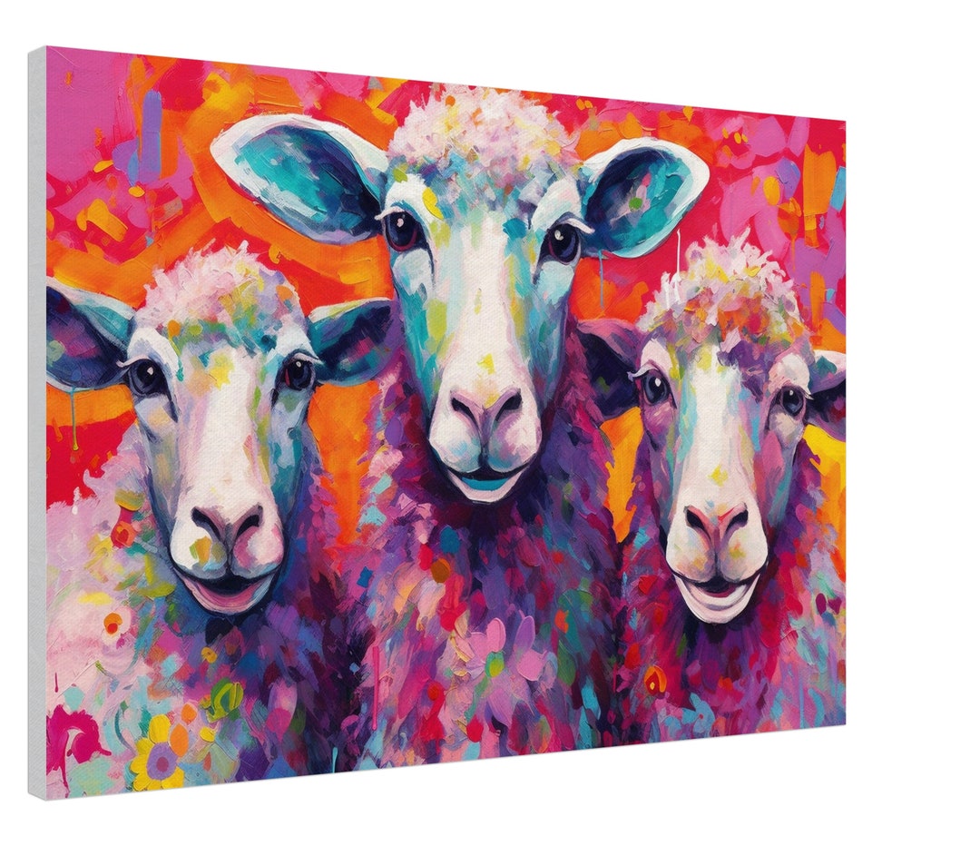 Colorful Sheep / Lamb Canvas Wall Art Print Picture for Farmers, Home Office, Living Room Decor ...