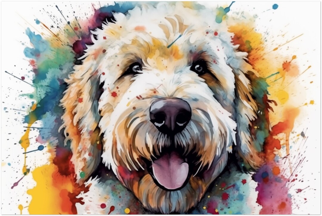 Labradoodle Goldendoodle Poster Print. Watercolour Paint Splash Present ...