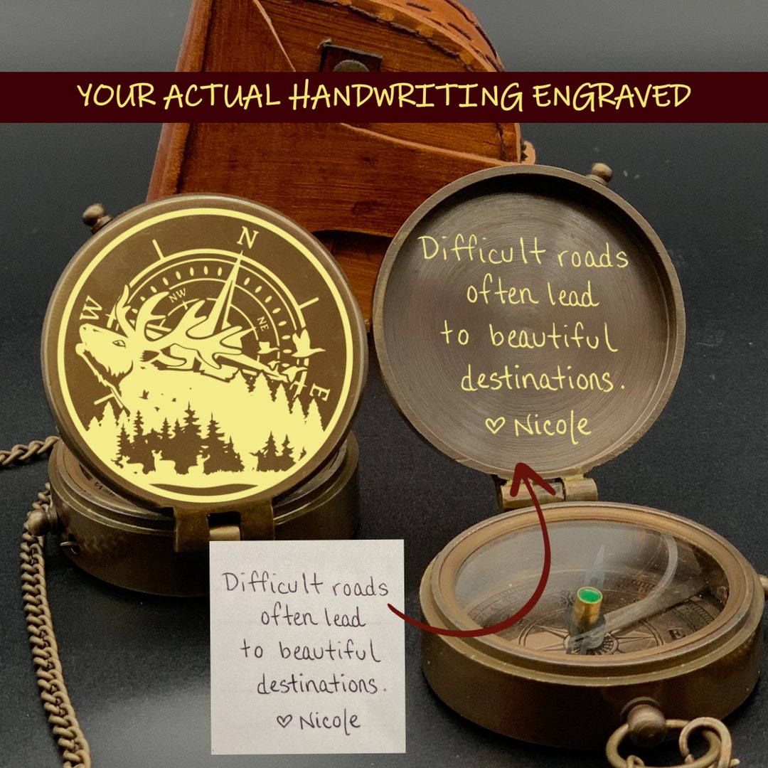 Handwriting Gift Brass Compass, Son Christmas Gift, Engraved Compass ...
