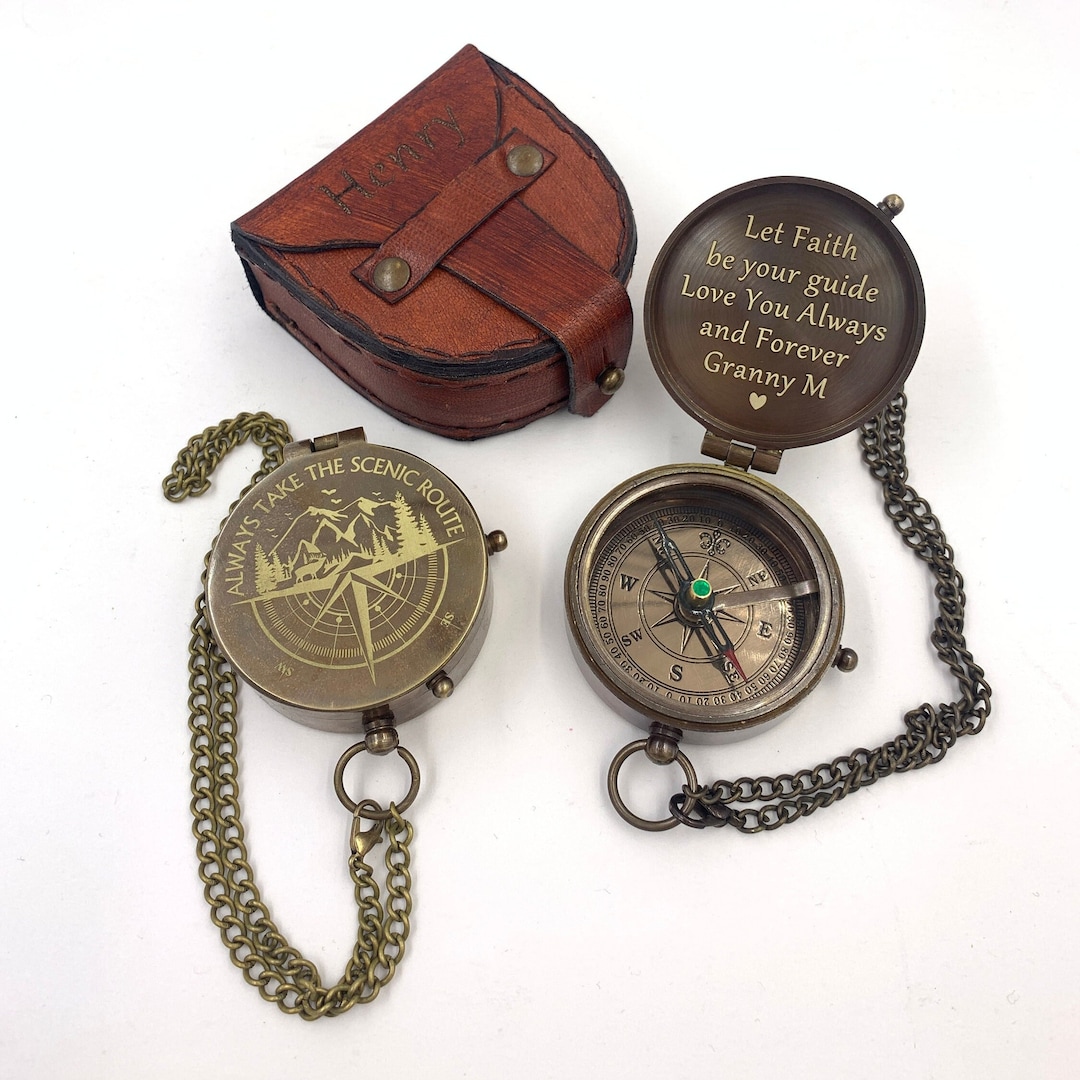 Personalized Brass Compass | Vintage Style, Engraved Anniversary Gift ...