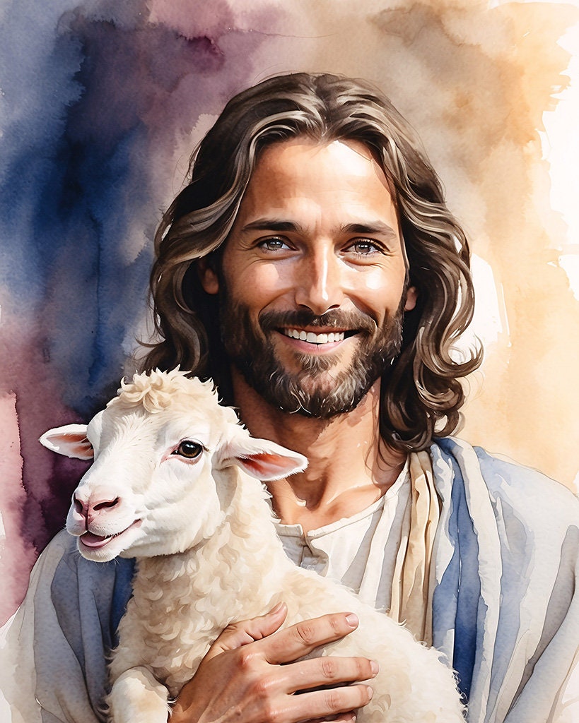 Joyful Shepherd: A Digital Watercolor Portrait of Jesus Christ ...