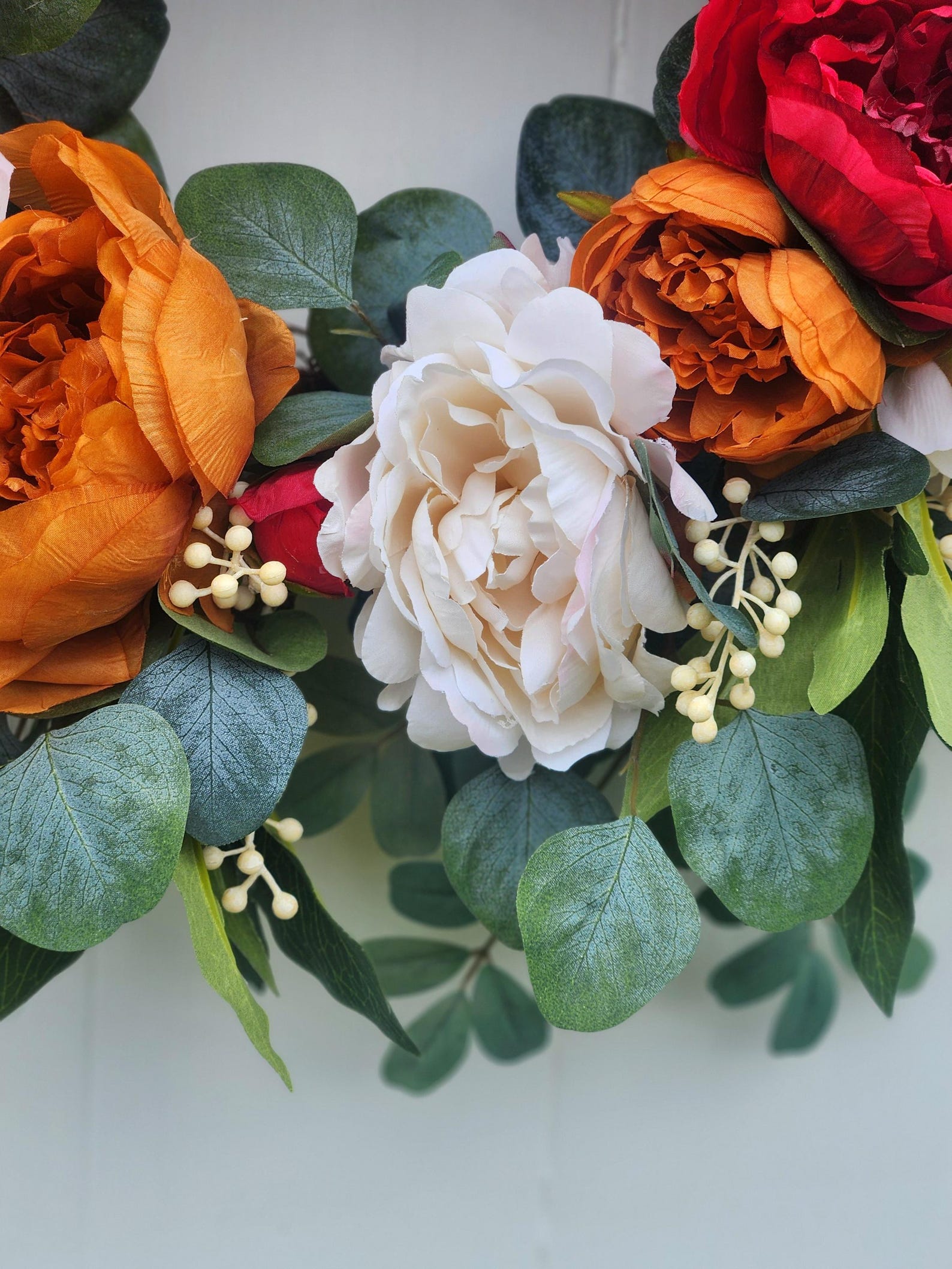 Faux Autumn Wreath for Front Door, Burgundy, Coffee/orange, Cream ...