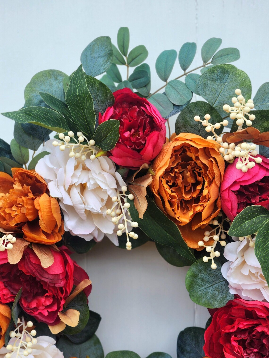 Faux Autumn Wreath for Front Door, Burgundy, Coffee/orange, Cream ...