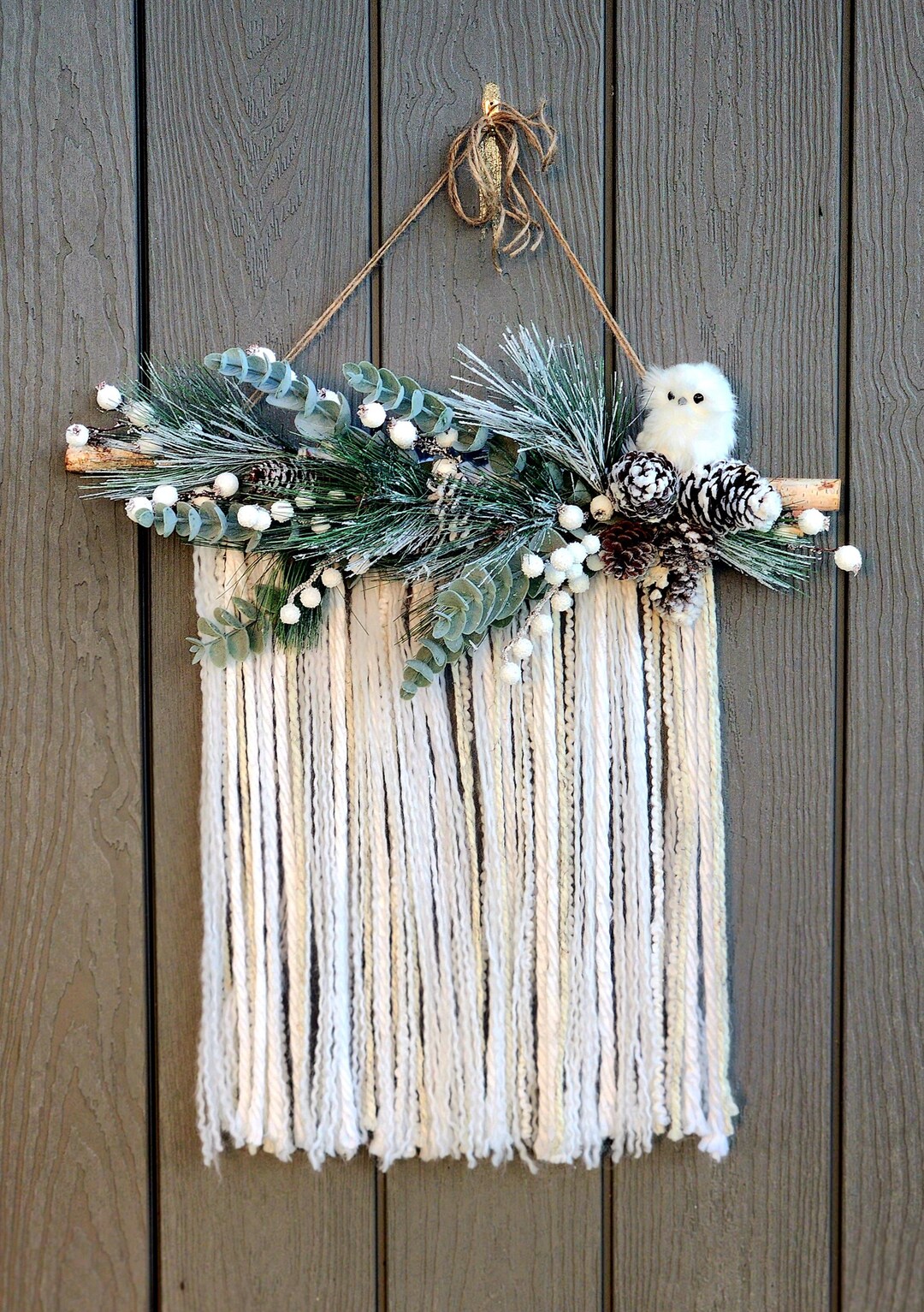 Winter Boho Woodland Owl Wreath, Wreath for Front Door, Christmas Decor ...