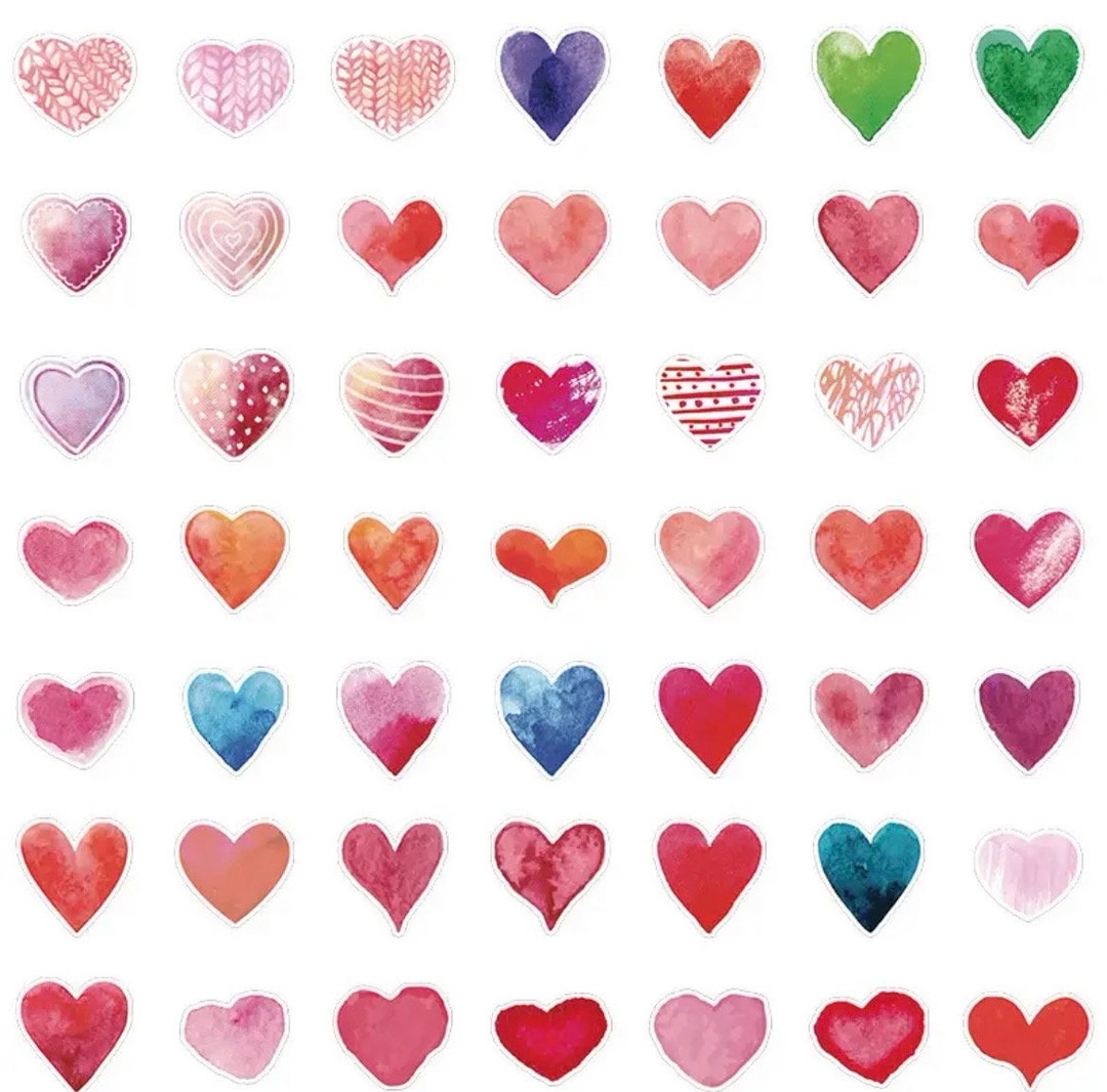 50 PCS Heart Sticker Pack, Valentines Day Sticker Pack, Scrapbook ...
