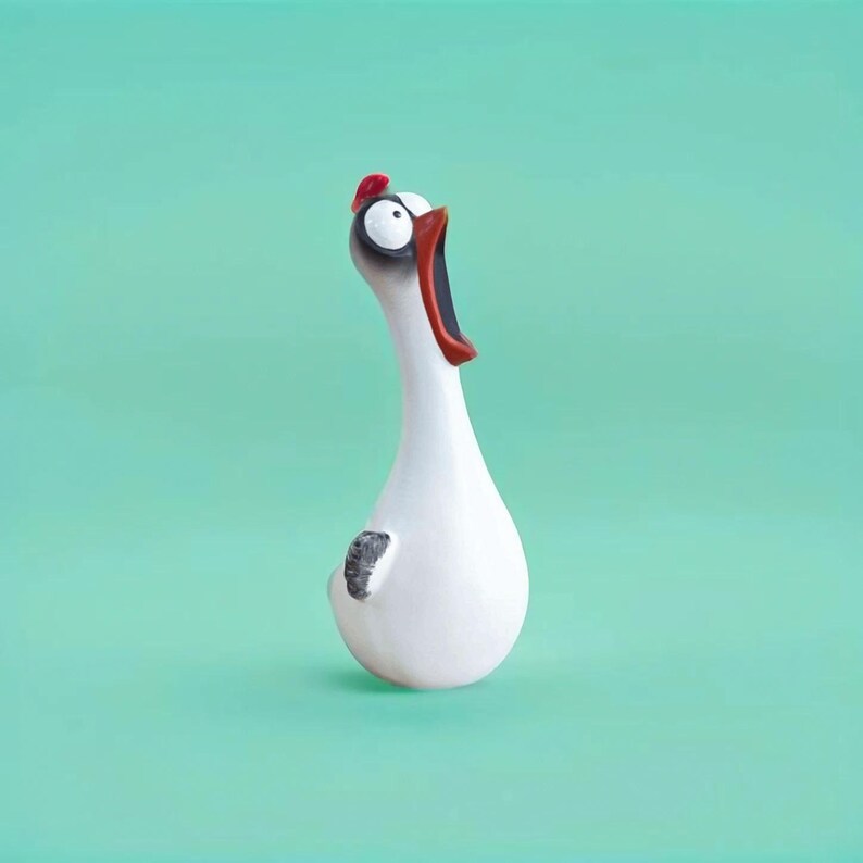 Handcrafted Silly Screaming Chicken Family - Funny Animal Sculptures ...