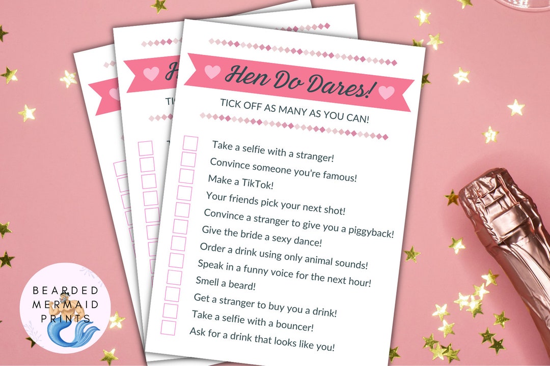 Hen Do Party Dares Pack of 10 Wedding Bridesmaid Bachelorette Hen Party ...