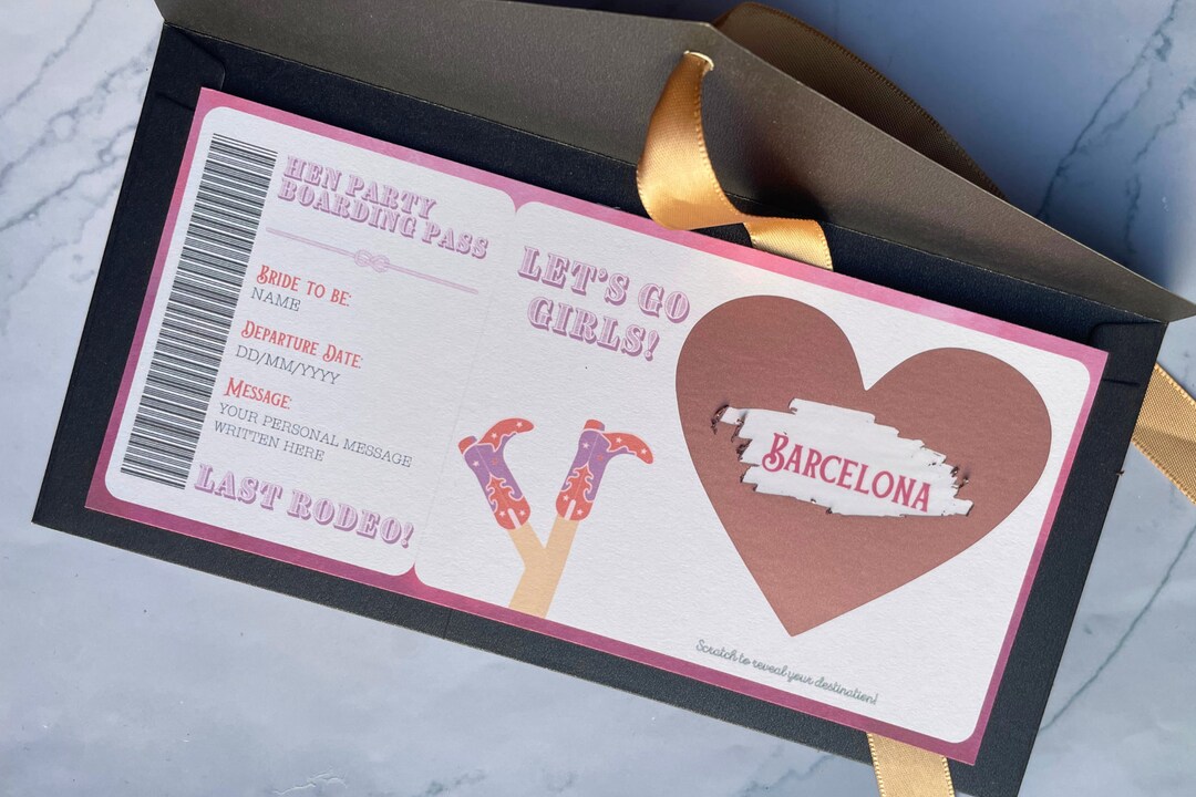 Rodeo Hen Party Boarding Pass Scratch Card Holiday or Road Trip ...