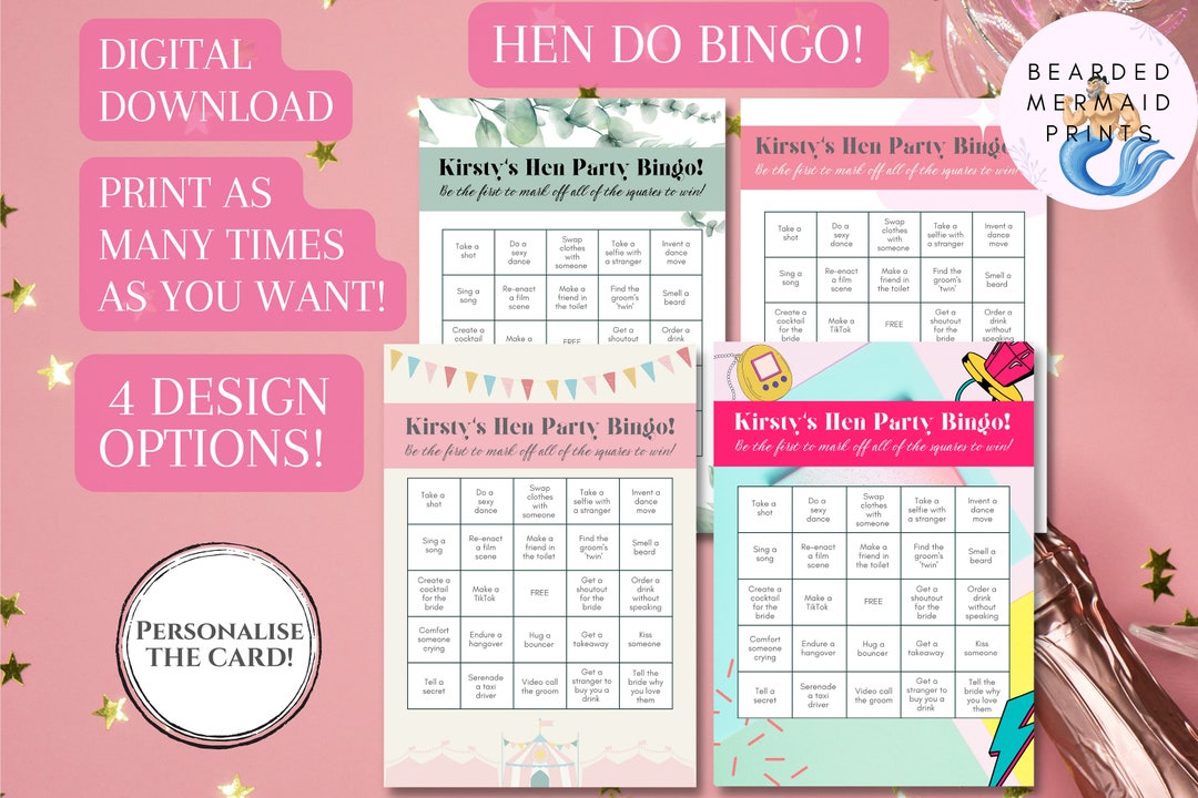 Hen Party Bingo Cards Digital Download Bachelorette Hen Do Personalised ...