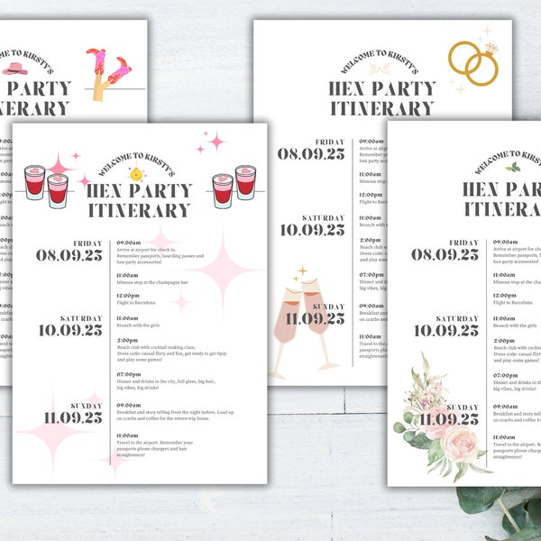 Itinerary Hen Party Template - Etsy UK