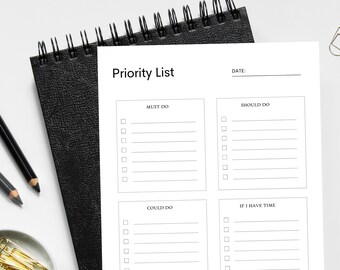 Priority List Productivity Tool Task Tracker Action Plan Reminder List ...