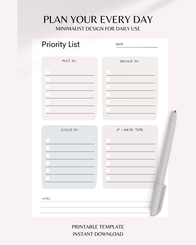 Priority List Productivity Tool Task Tracker Action Plan Reminder List ...