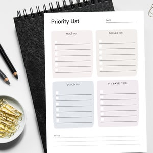Priority List Productivity Tool Task Tracker Action Plan Reminder List ...