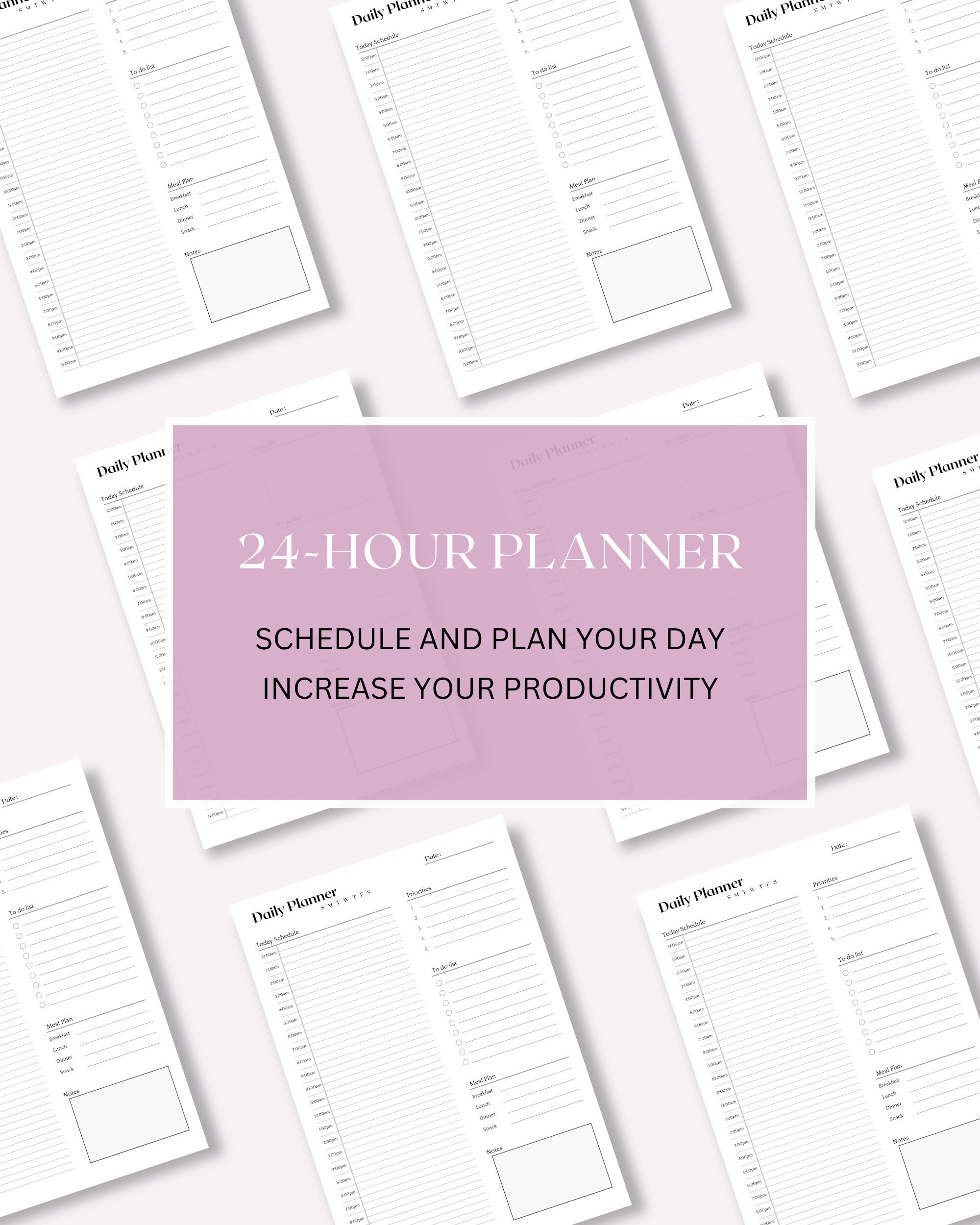 Daily Planner | 24-hour Printable Planner | Hourly Planner | Work Day ...