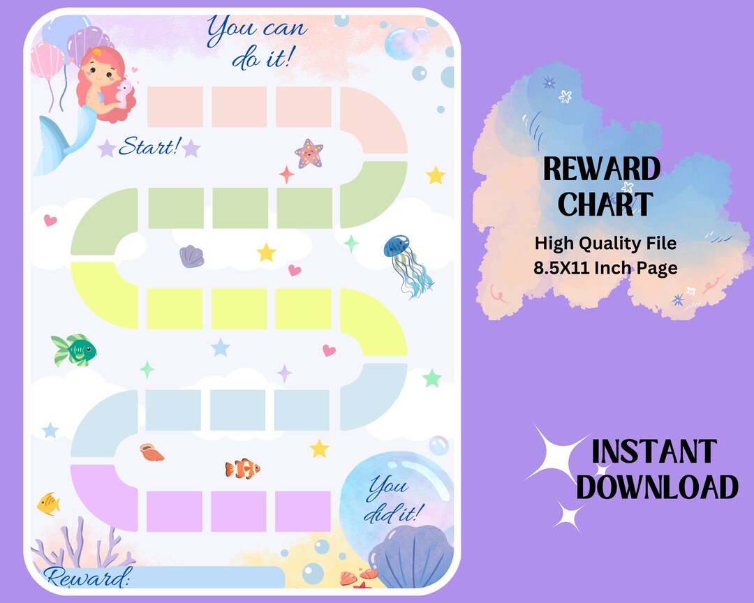 Printable Mermaid Reward Chart | Behavior, Motivational Chart | Kids ...