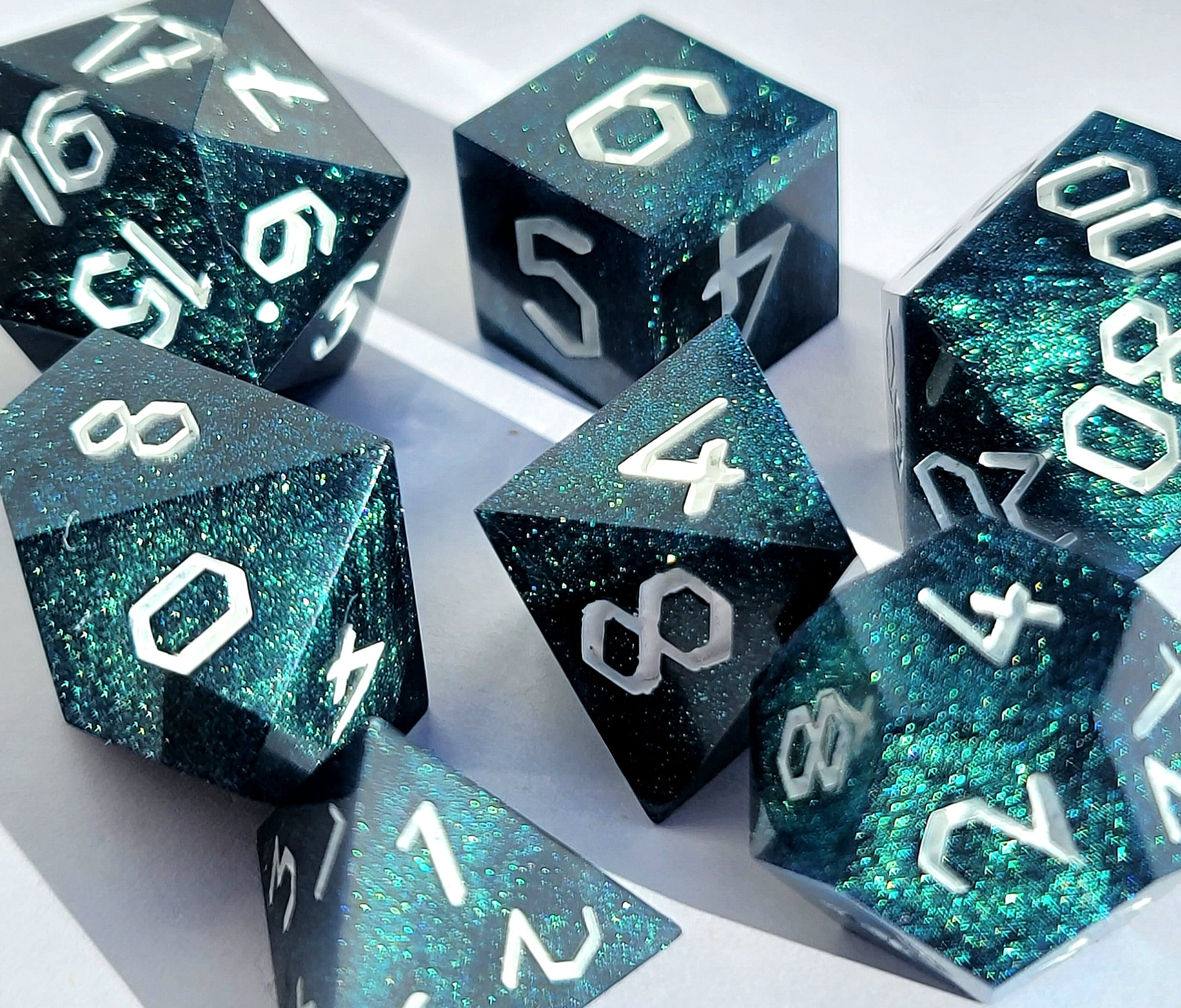 Teal Lagoon 7 Piece Sharp Edge Resin Dice Set - Etsy
