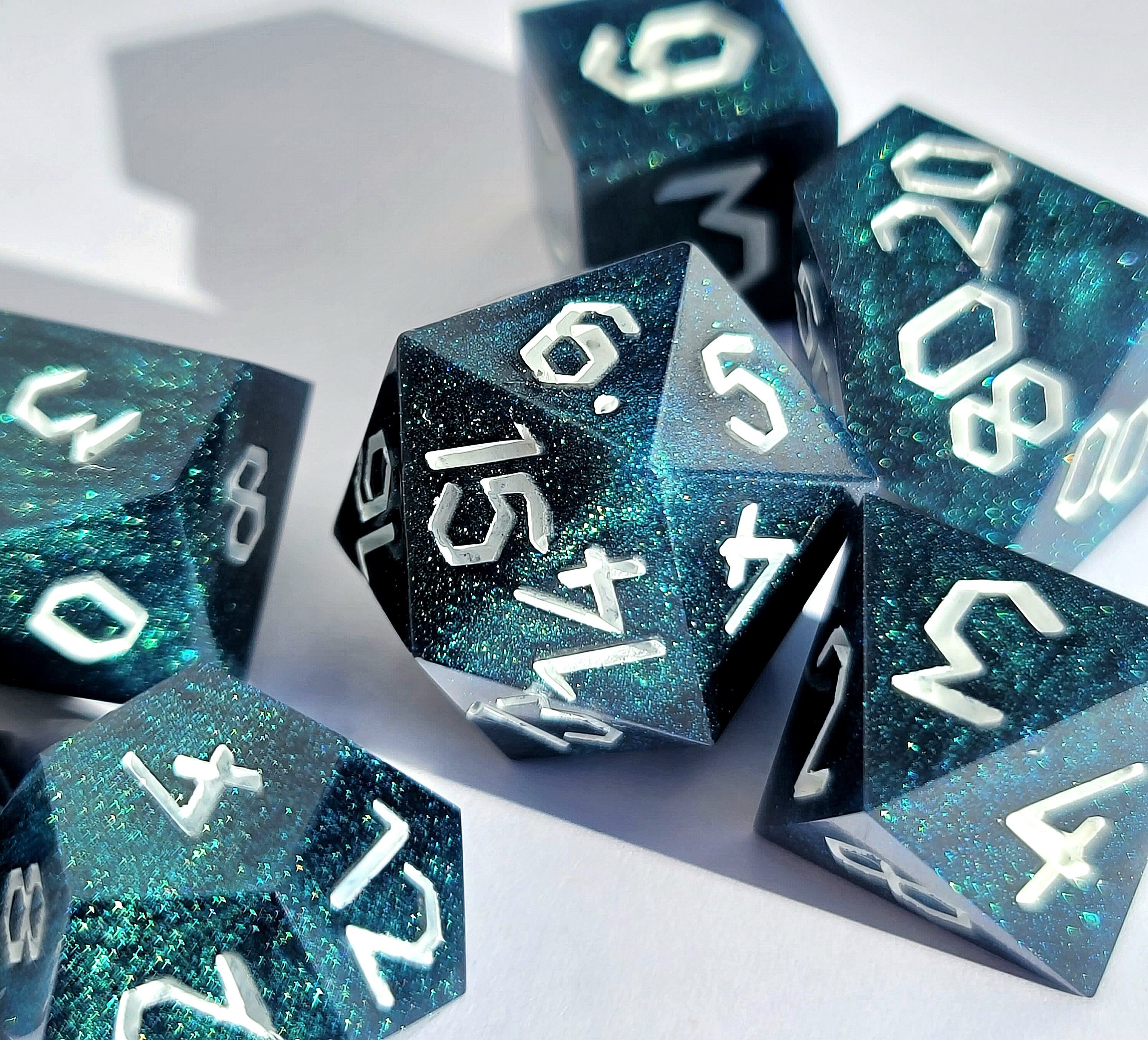 Teal Lagoon 7 Piece Sharp Edge Resin Dice Set - Etsy