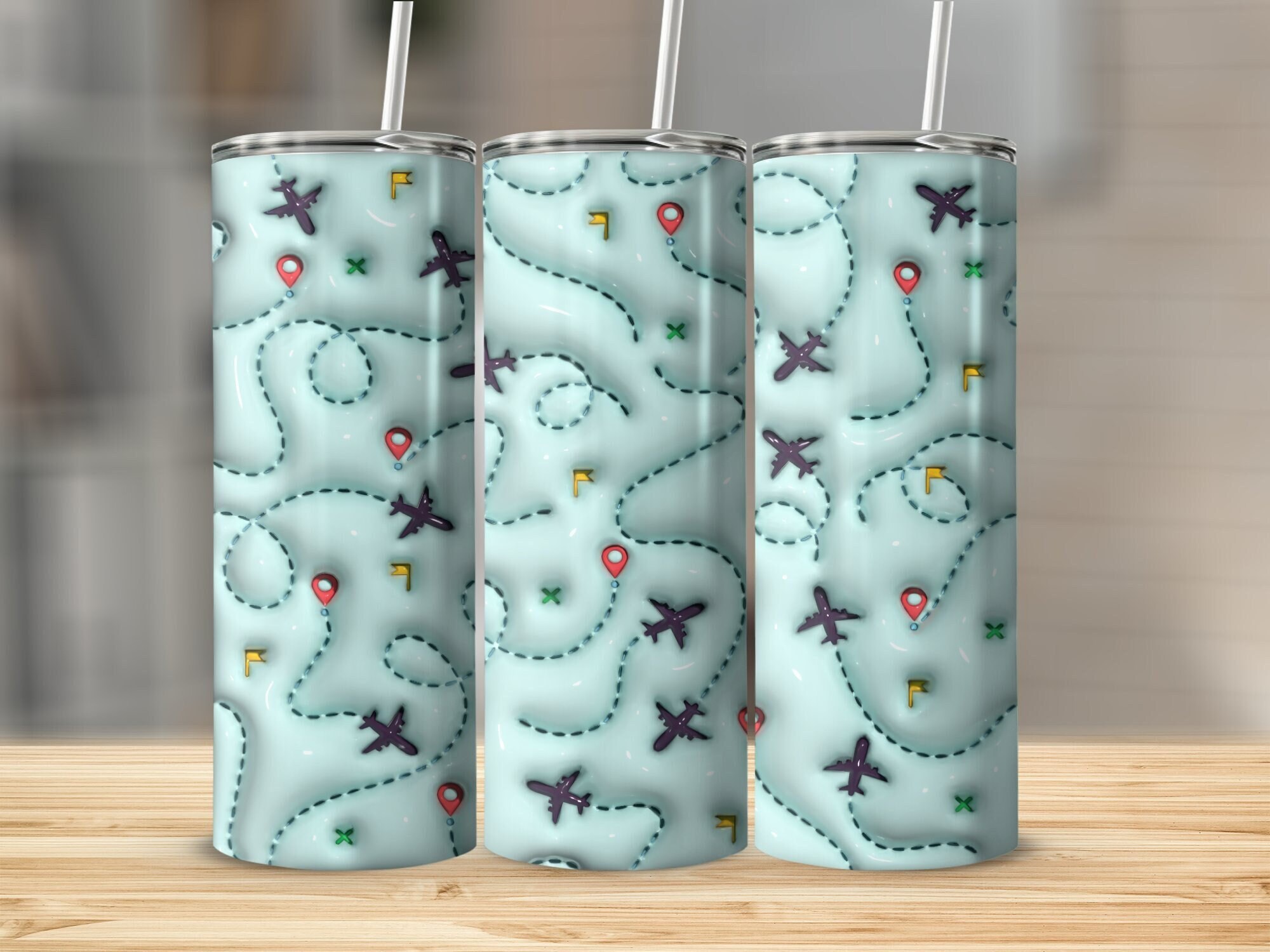 Airplane Flight Pattern Puffy Inflated Design 20oz Skinny Tumbler ...