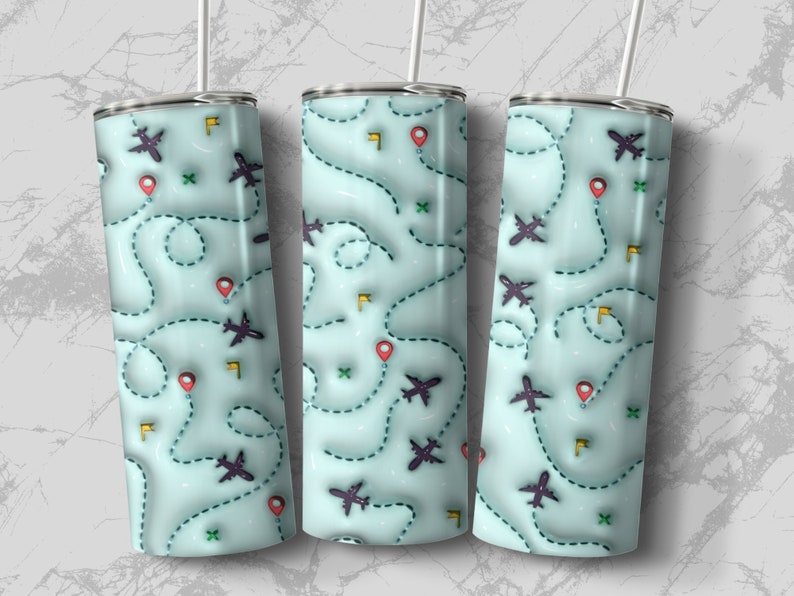 Airplane Flight Pattern Puffy Inflated Design 20oz Skinny Tumbler ...