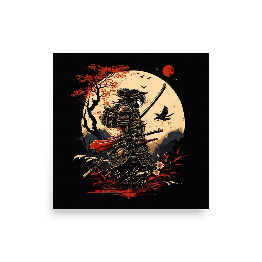Vintage Abstract Japanese Samurai Wall Art | Fantasy Samurai Warrior ...