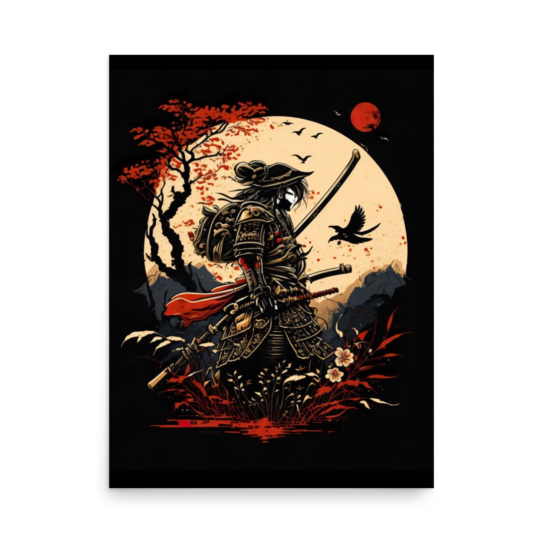 Vintage Abstract Japanese Samurai Wall Art | Fantasy Samurai Warrior ...