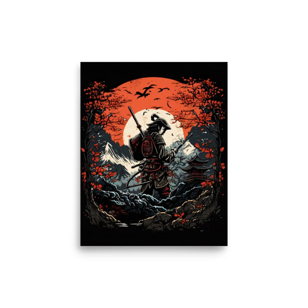 Vintage Abstract Japanese Samurai Wall Art Fantasy Samurai Warrior Yumi ...