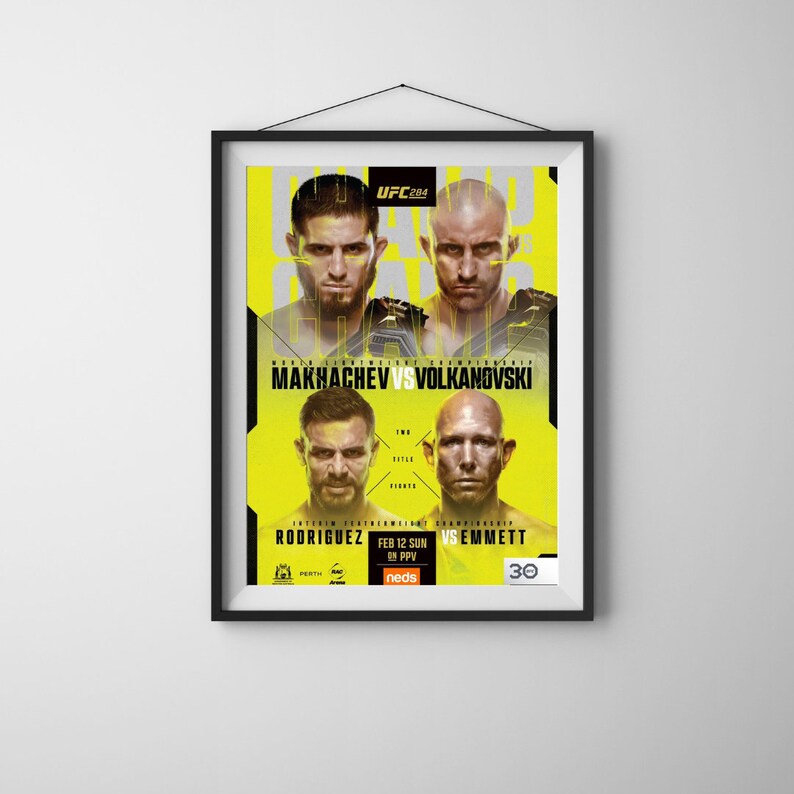 UFC 284 Islam Makhachev Vs. Alex Volkanovski, Poster UFC Wall Art Frame ...