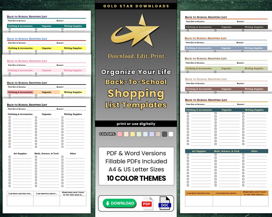 Back to School Shopping List, Digital, Printable, Editable, 10 ...