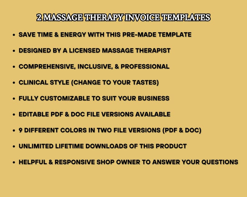 Massage Therapy Invoice Templates, 2 Pages, PDF & DOC, Digital ...