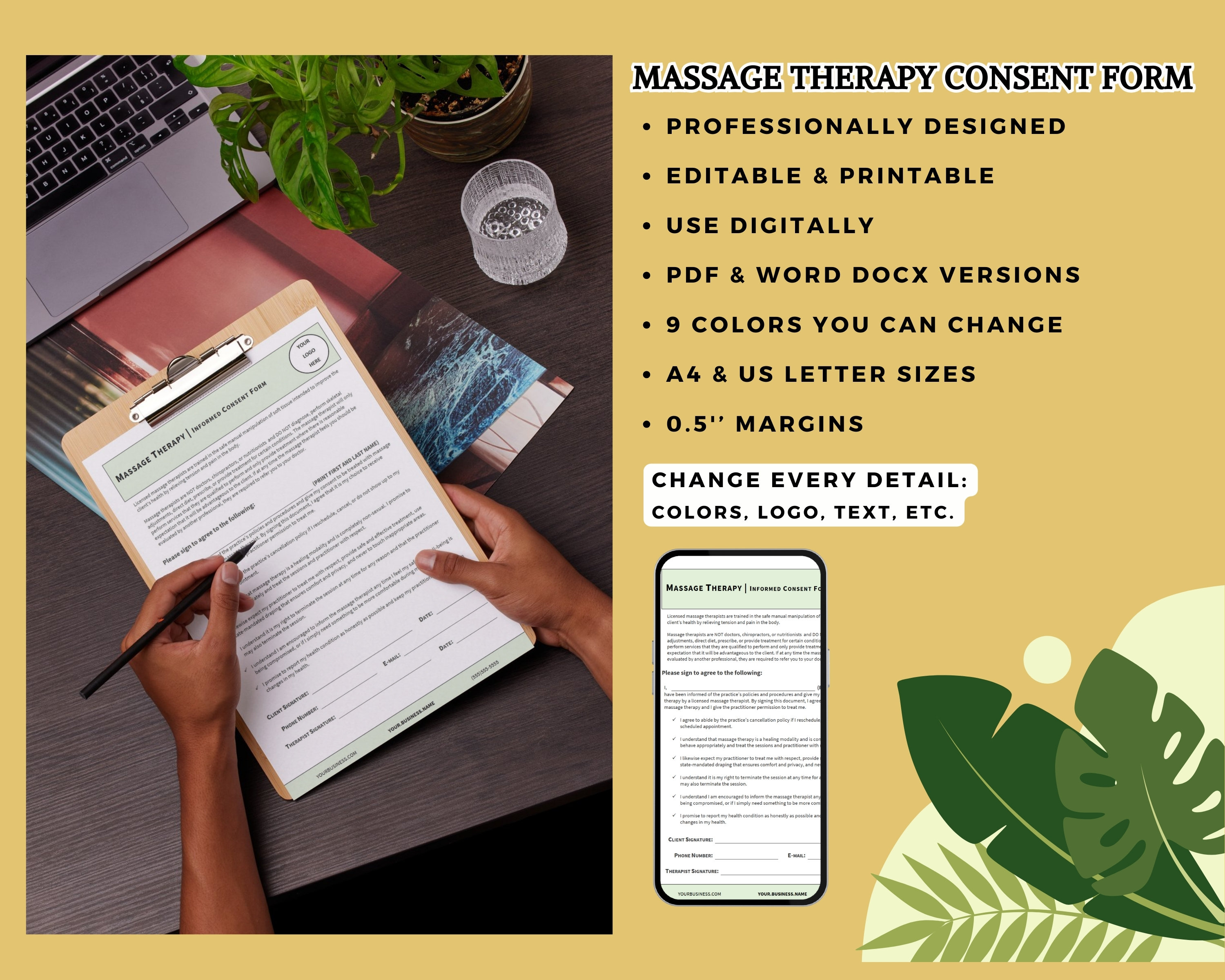 Massage Consent Form, Client Intake Form, Massage Therapy Form, PDF ...