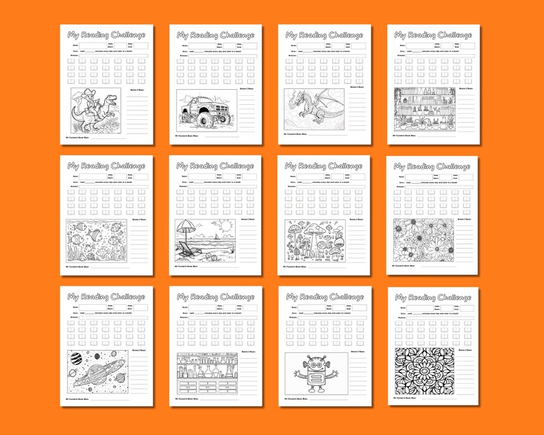 Fun Kids Reading Challenge, Digital, Printable, PDF, 12 Pages, Coloring ...