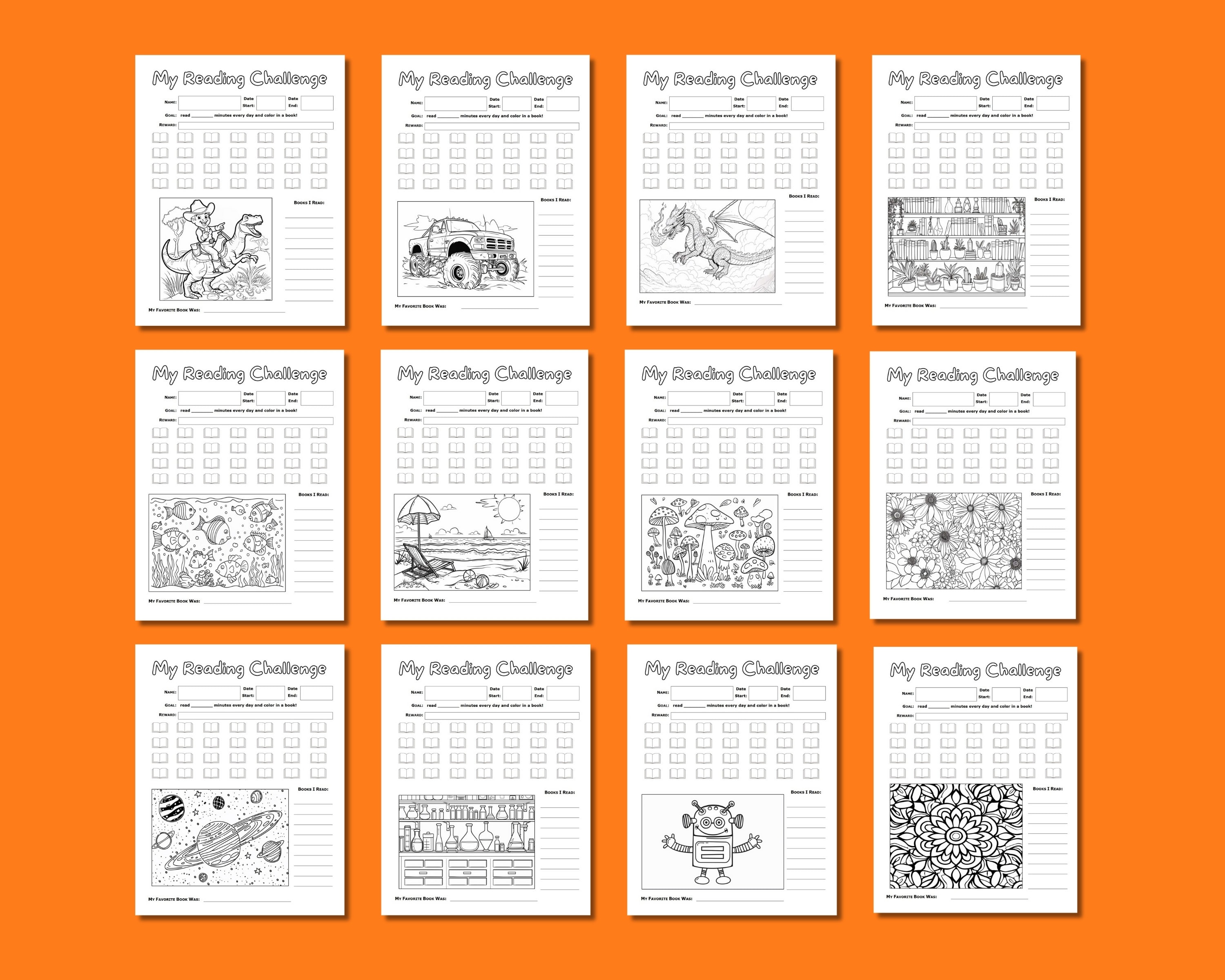 Fun Kids Reading Challenge, Digital, Printable, PDF, 12 Pages, Coloring ...