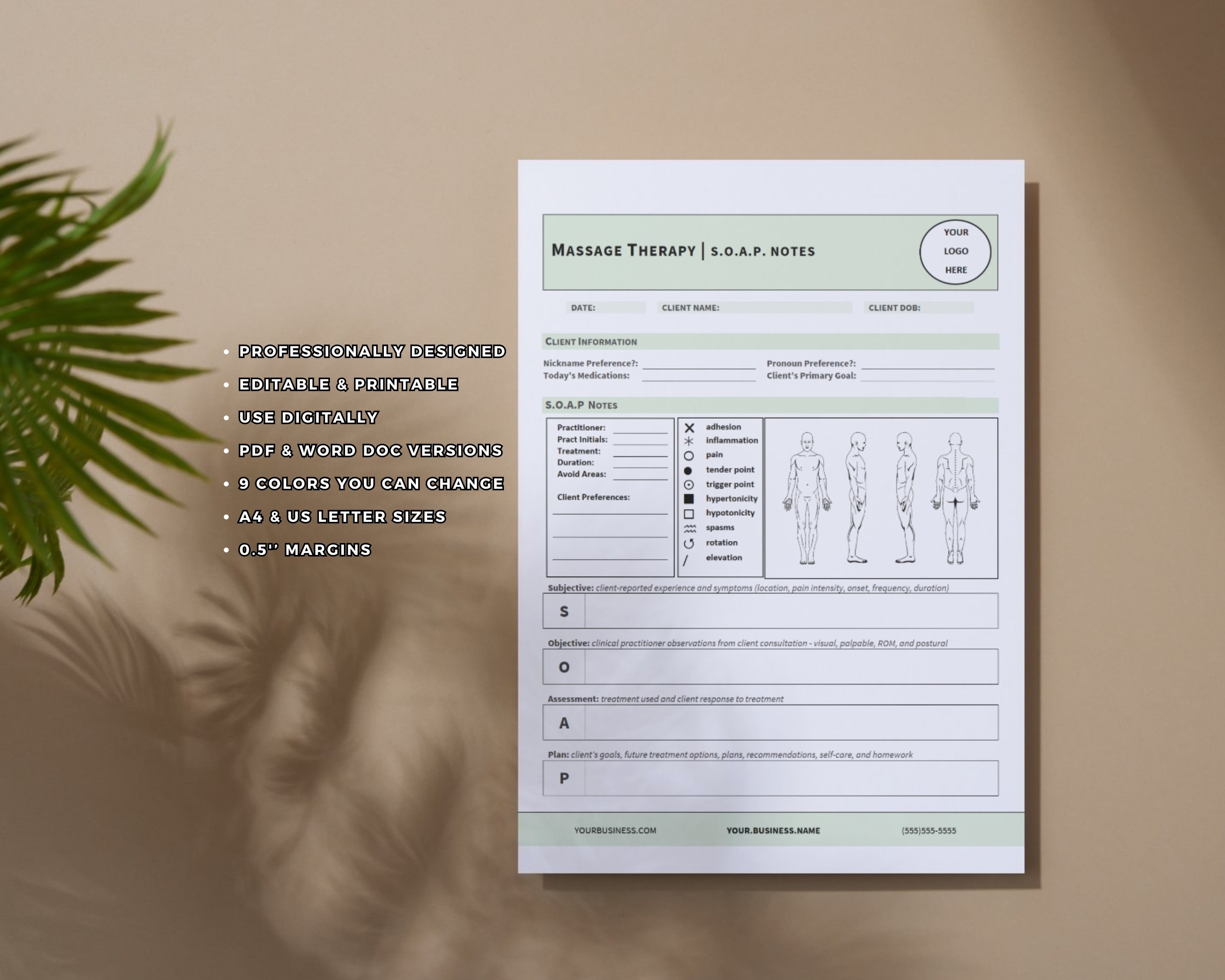 Massage Therapy SOAP and ROM Charts, SOAP Notes, Range of Motion ...