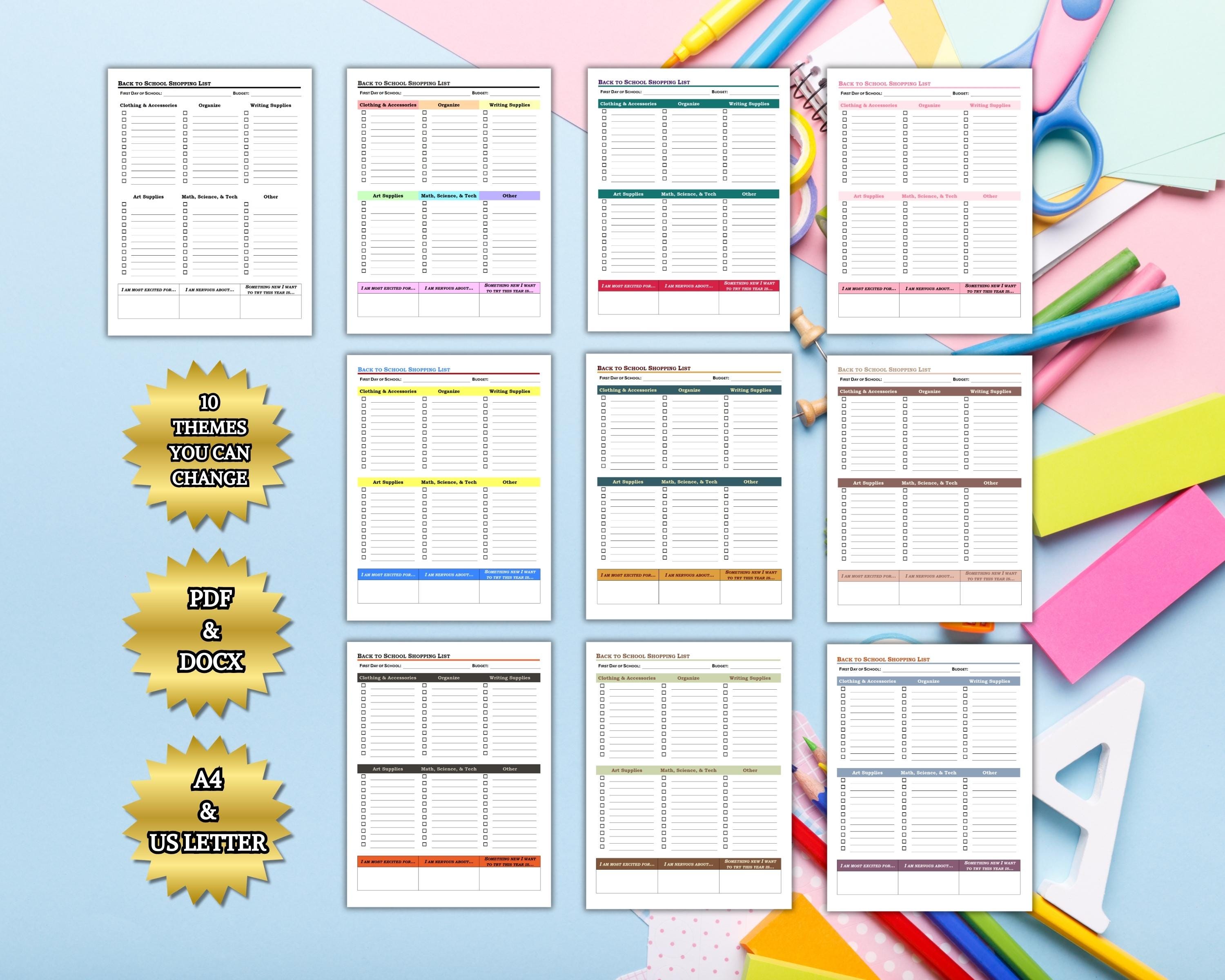 Back to School Shopping List, Digital, Printable, Editable, 10 ...