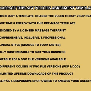 Massage Therapy Policies Agreement Form, Client Intake Form, Consent ...