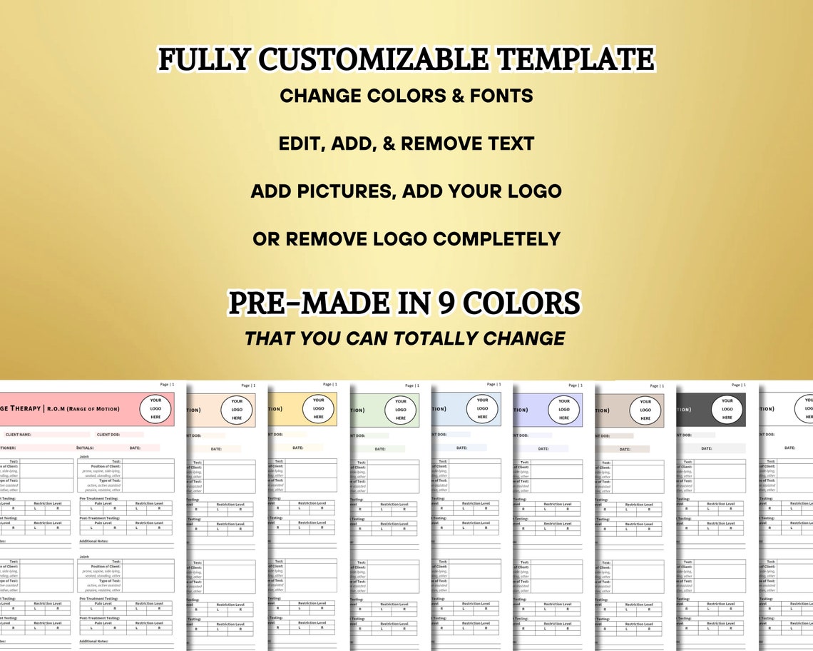 Massage Therapy SOAP and ROM Charts, SOAP Notes, Range of Motion ...