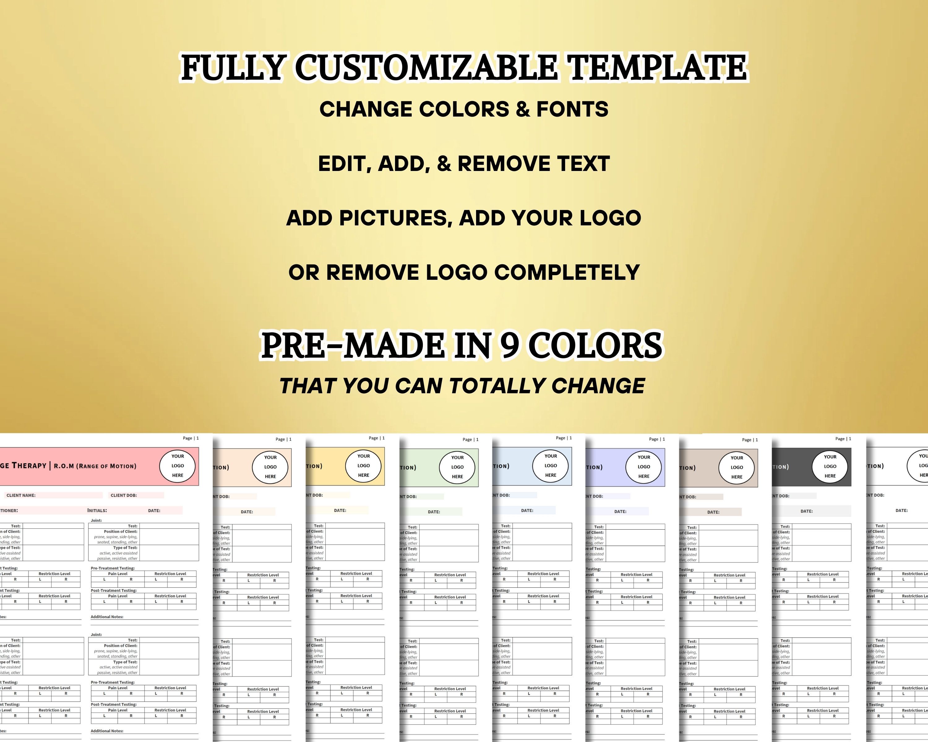 Massage Therapy SOAP and ROM Charts, SOAP Notes, Range of Motion ...