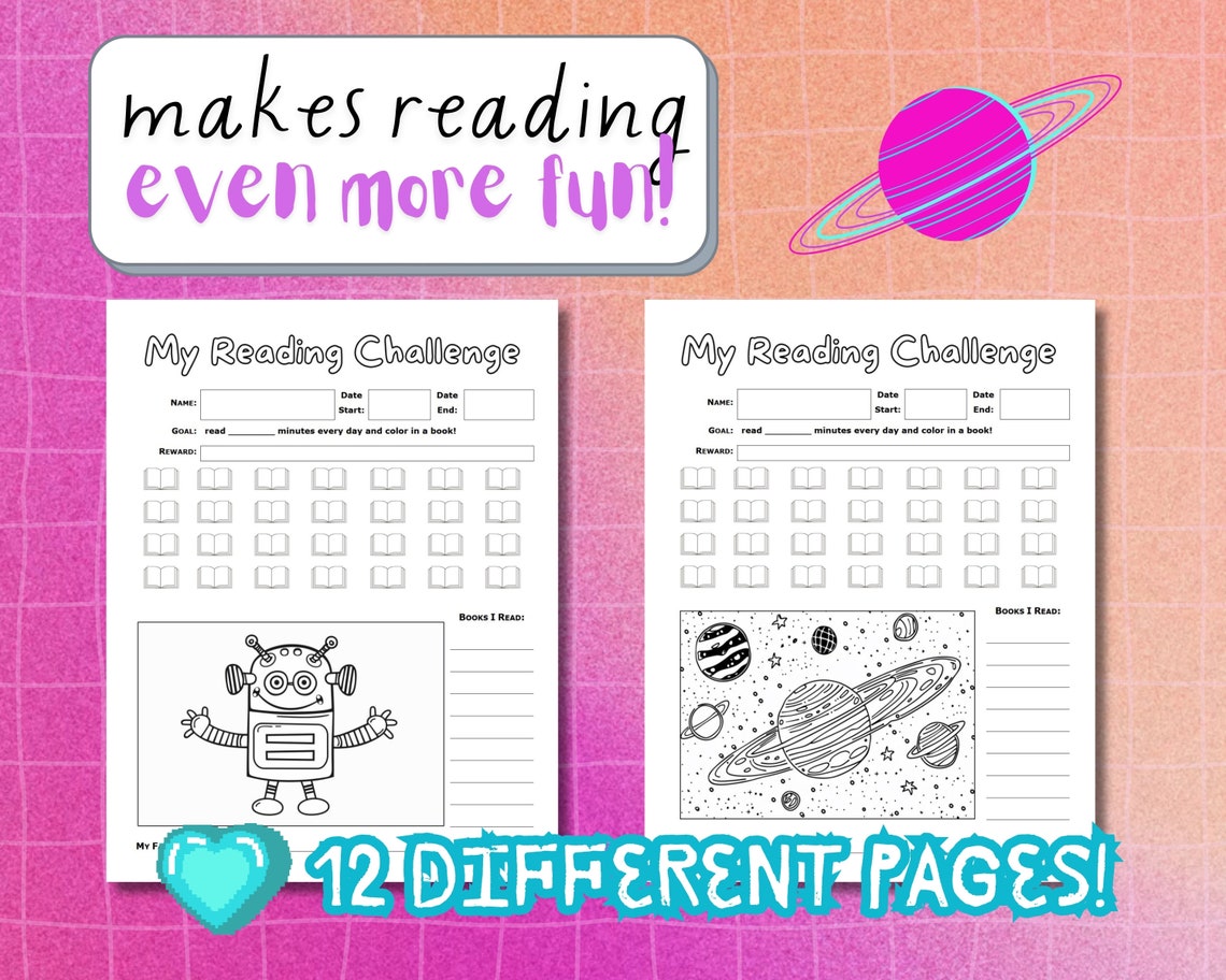 Fun Kids Reading Challenge, Digital, Printable, PDF, 12 Pages, Coloring ...