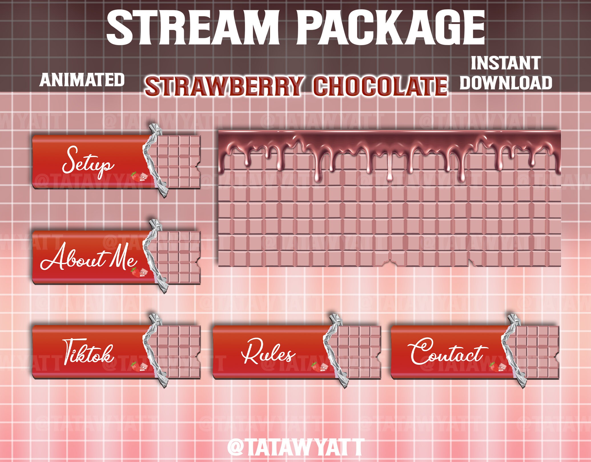 Kawaii Strawberry Chocolate Twitch Overlays Pack - Etsy