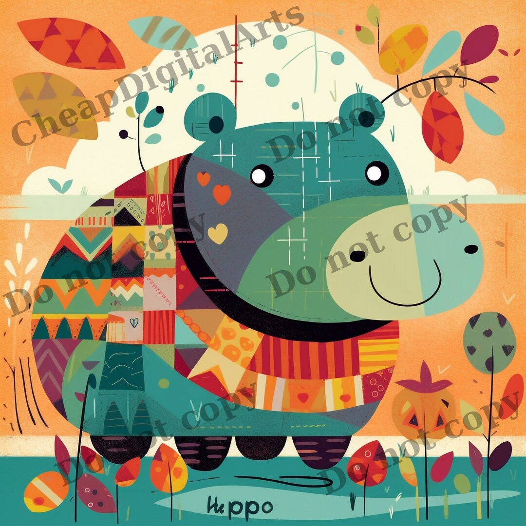 Cute Hippo Colorful PNG File for Sublimation Print Sublimation T-shirt ...
