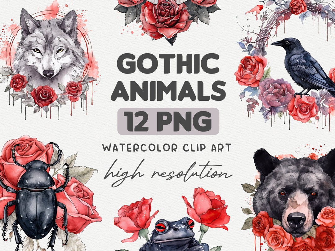 Watercolor Gothic Animals Clipart Bundle, Gothic PNG Digital Download ...