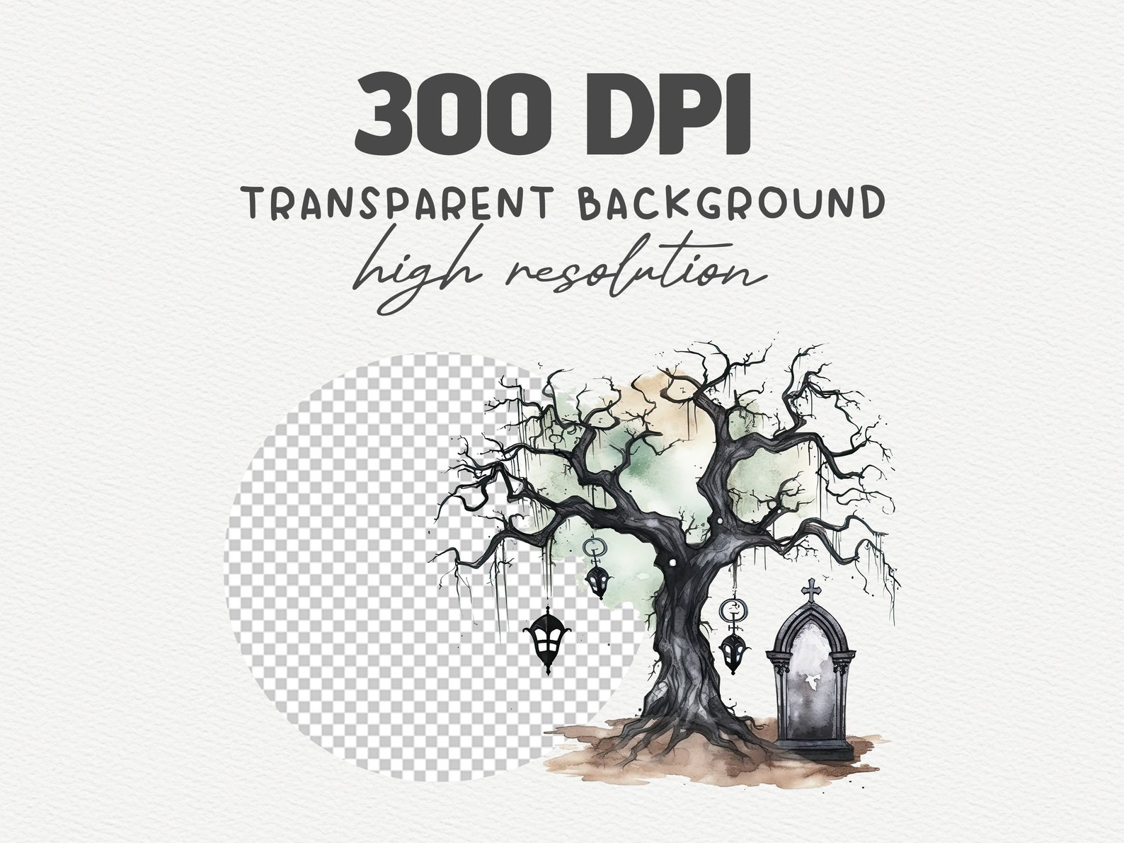 Watercolor Gothic Trees Clipart Bundle, Gothic PNG Digital Download ...