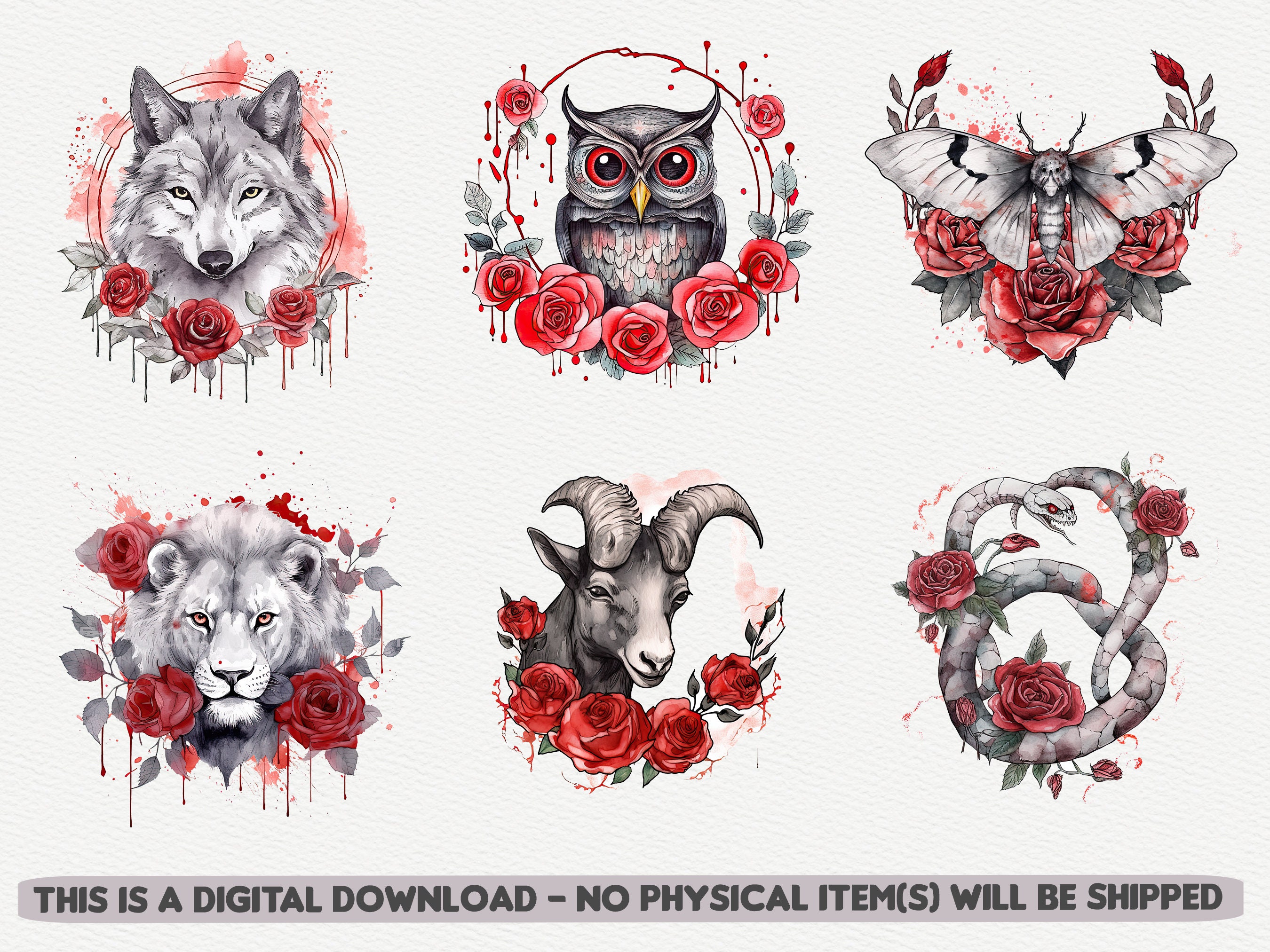 Watercolor Gothic Animals Clipart Bundle, Gothic PNG Digital Download ...
