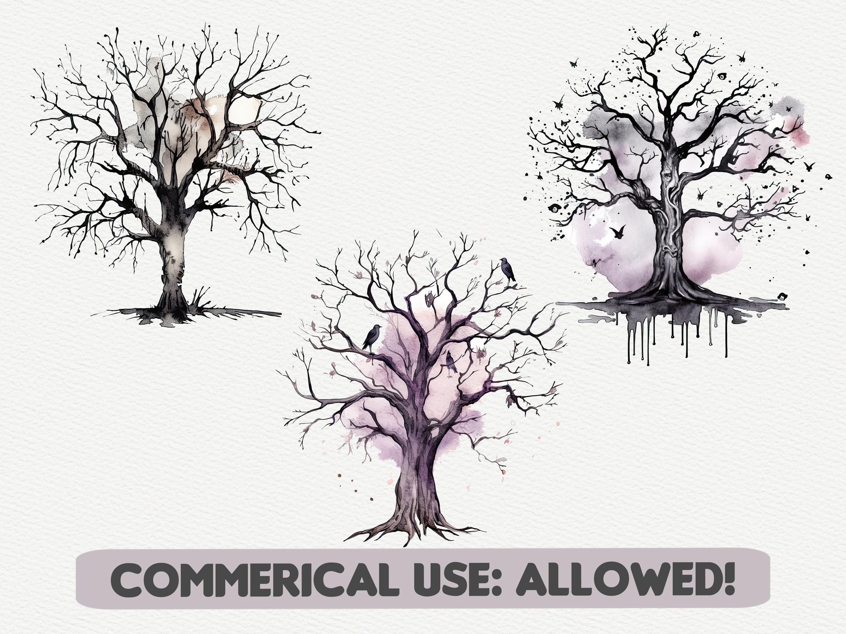 Watercolor Gothic Trees Clipart Bundle, Gothic PNG Digital Download ...