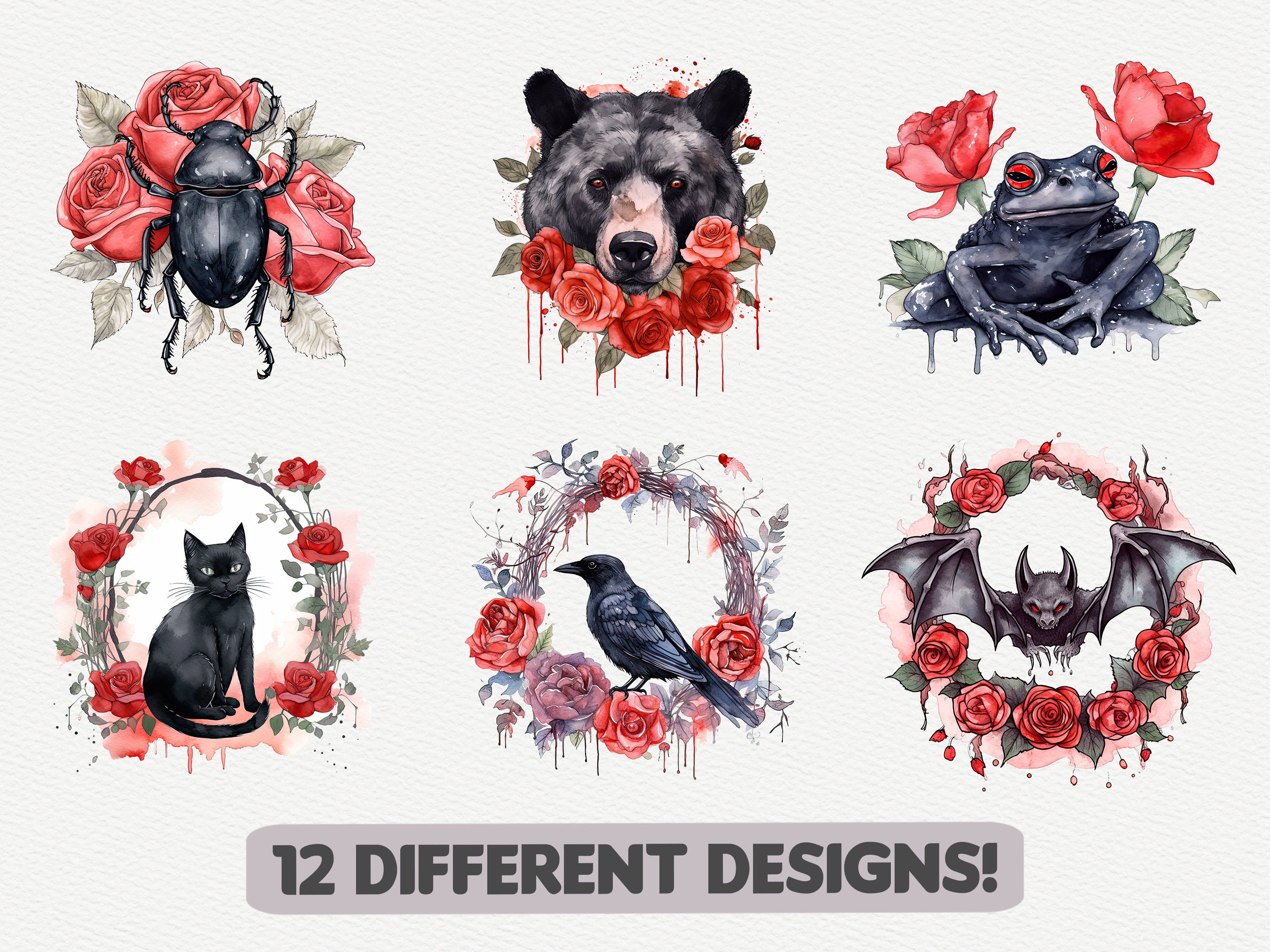 Watercolor Gothic Animals Clipart Bundle, Gothic PNG Digital Download ...