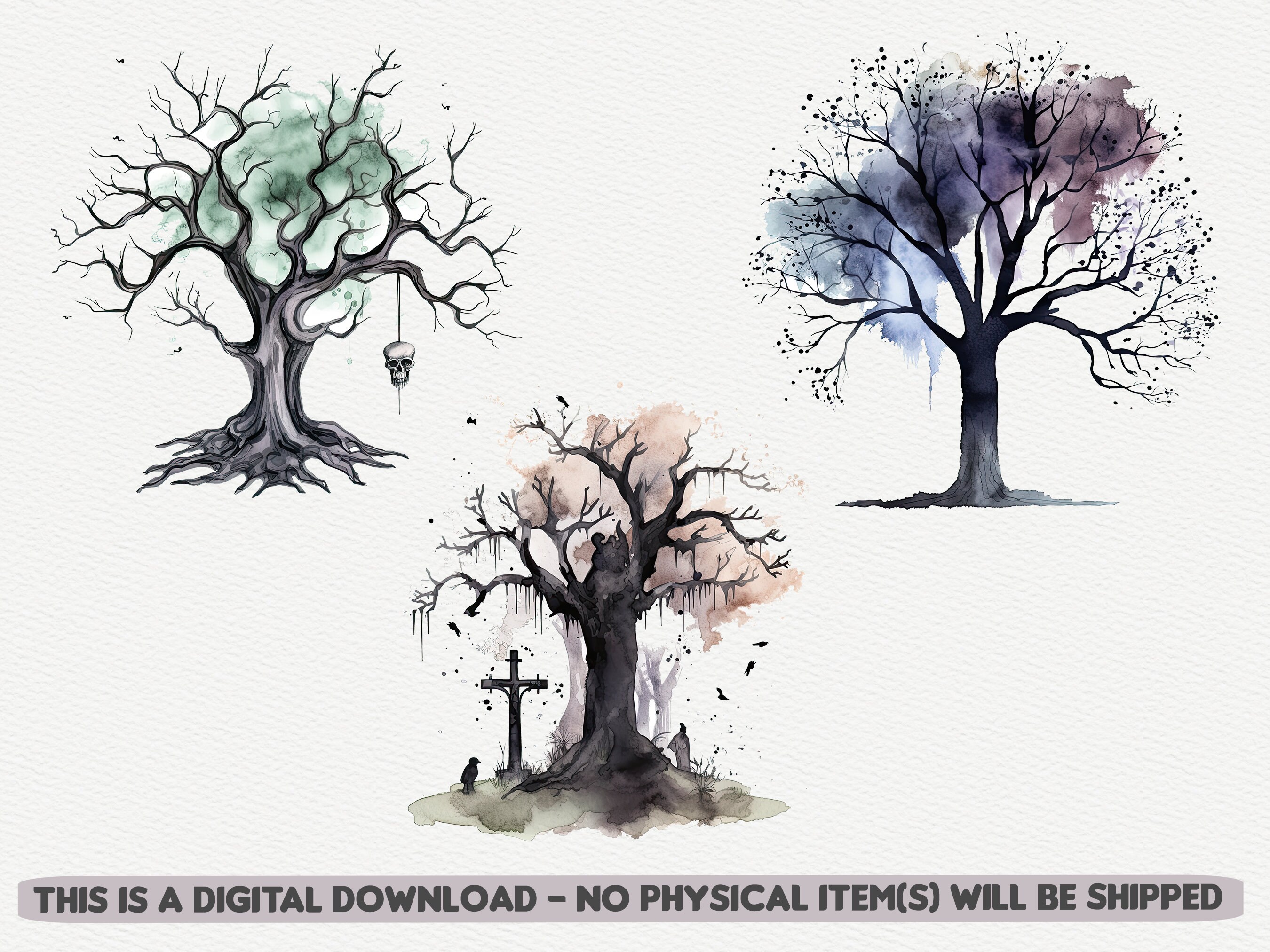 Watercolor Gothic Trees Clipart Bundle, Gothic PNG Digital Download ...