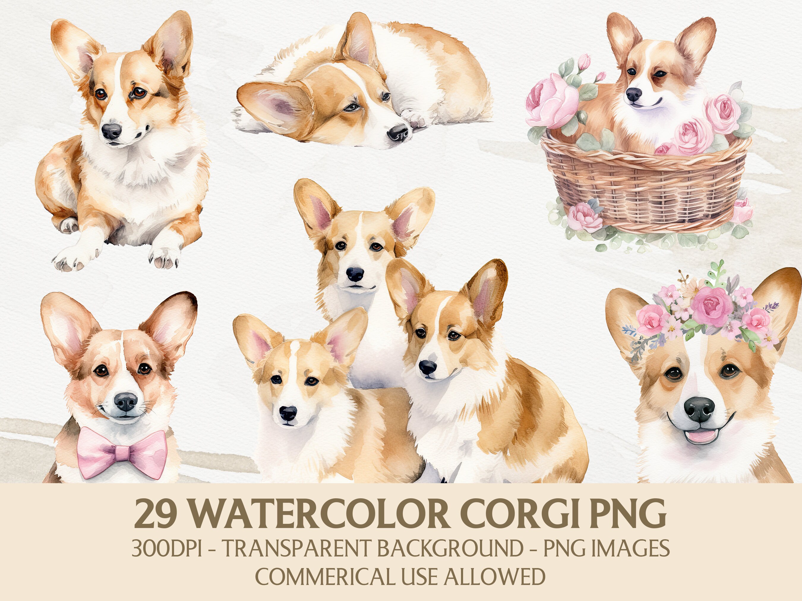 Watercolor Corgi Clipart, Corgi Png Bundle, Instant Digital Download ...