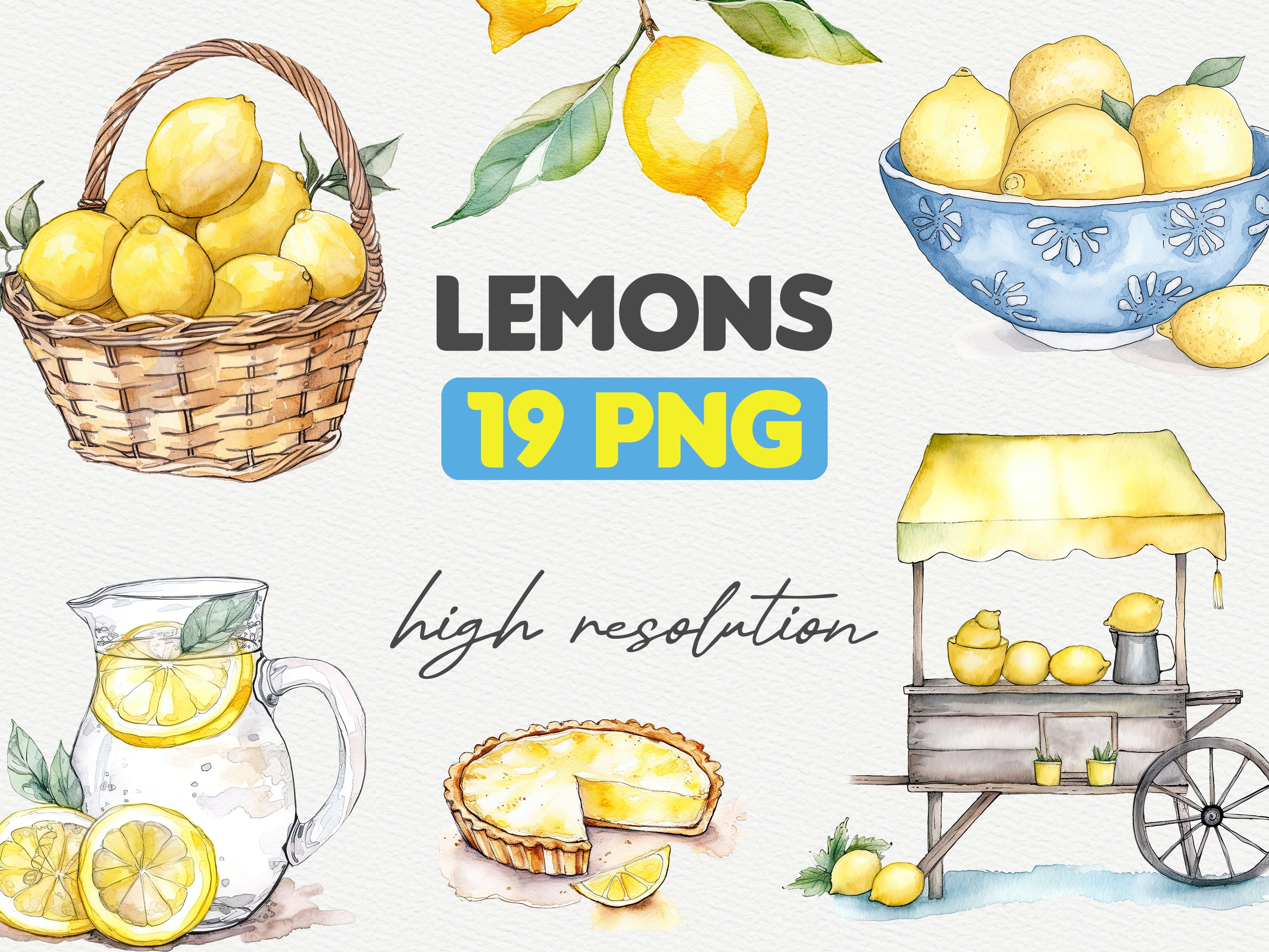 Watercolor Lemon Clipart, Citrus Fruit Png, PNG Digital Download ...